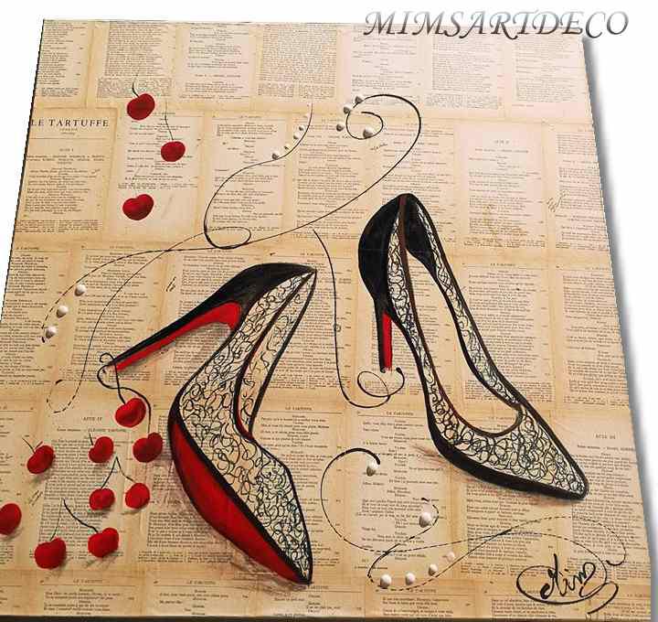 Tableau unique talon femme moliere peint a la main-Mimsartdeco